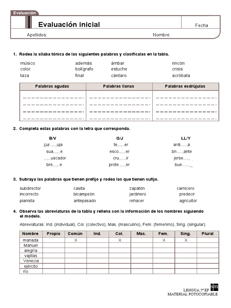 Evaluacion Inicial | PDF | Verbo | Tipología Lingüística