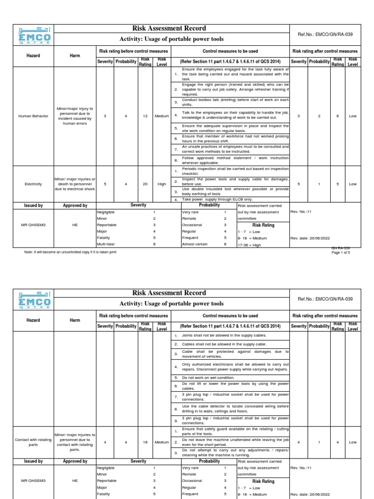 Usage of Power Tools | PDF | Risk | Risk Assessment