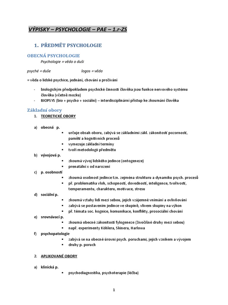 Psychologie Osobnosti A Socialni Psychlogie Vypisky Ke Zkousce | PDF