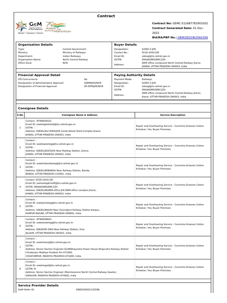 Repair and Overhauling Service Contract for Diesel Generators Between ...