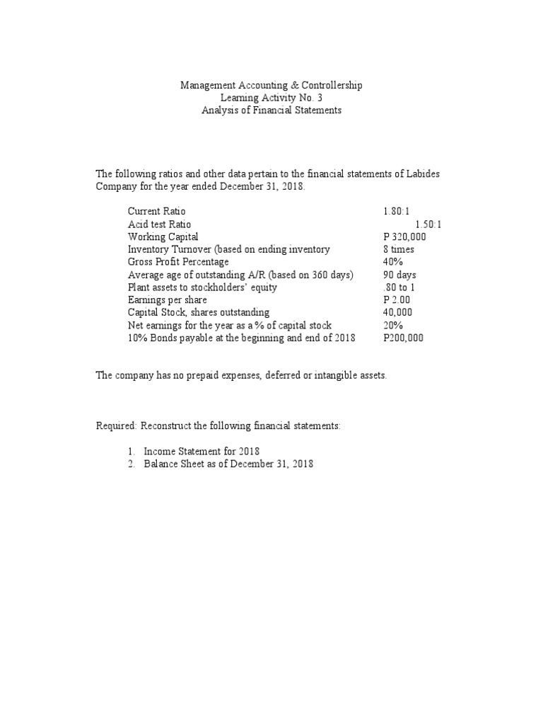 Learning Activity 3 - Analysis of Financial Statements | PDF | Equity ...