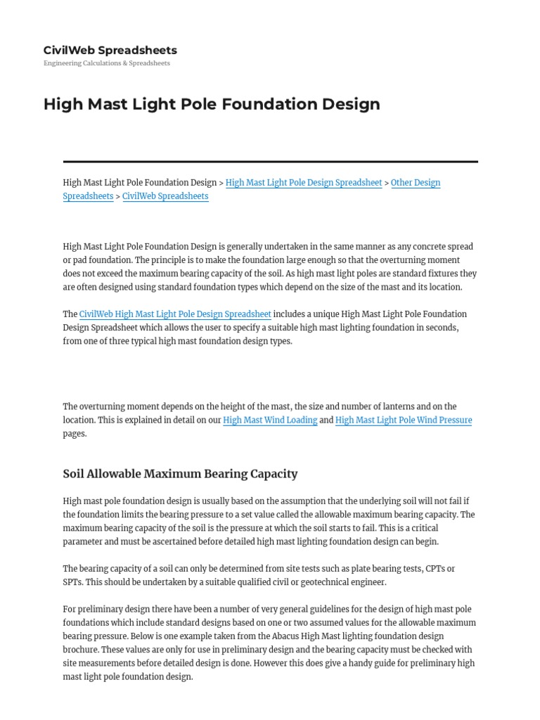 15 - High Mast Light Pole Foundation Design | PDF | Foundation ...