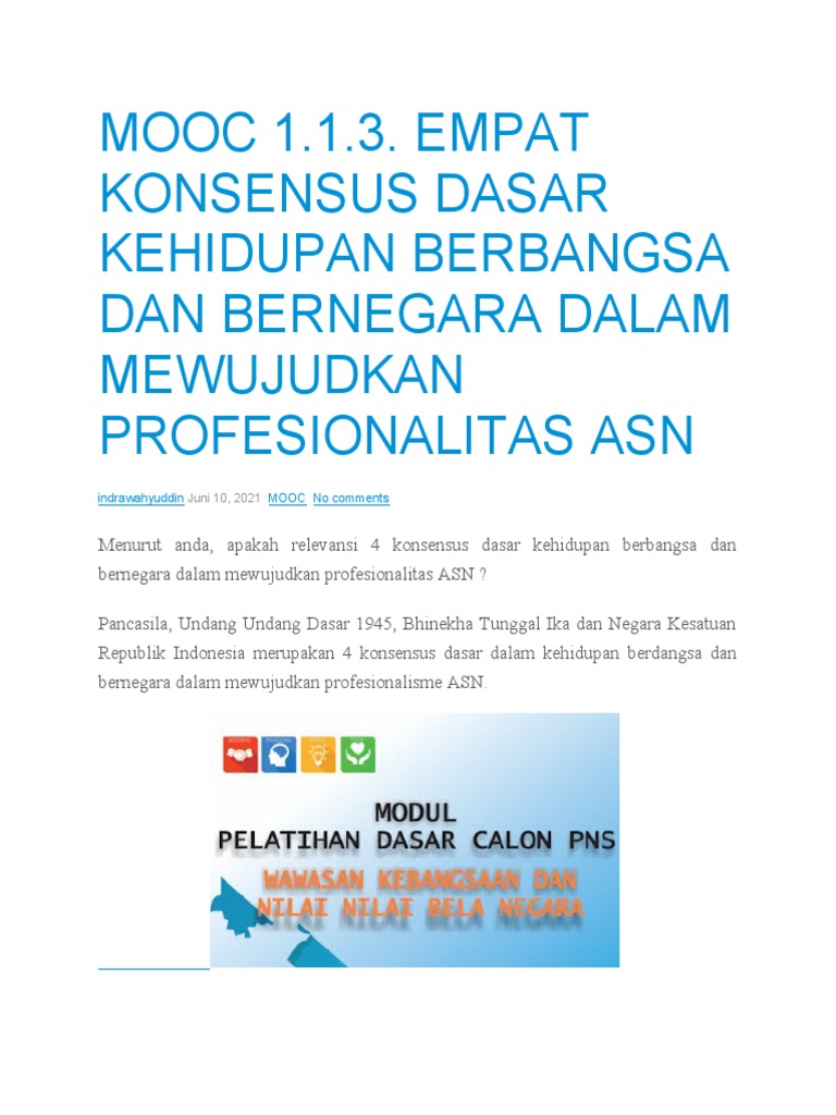 Empat Konsensus Dasar Kehidupan Berbangsa dan Bernegara dalam Mewujudkan Profesionalitas ASN | PDF