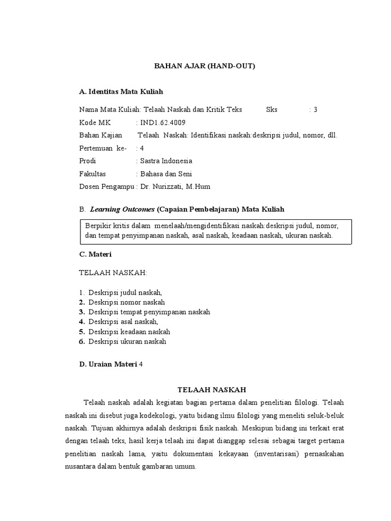 Bahan Ajar Pertemuan Naskah | PDF
