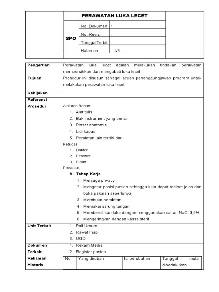 SOP Perawatan Luka Lecet | PDF