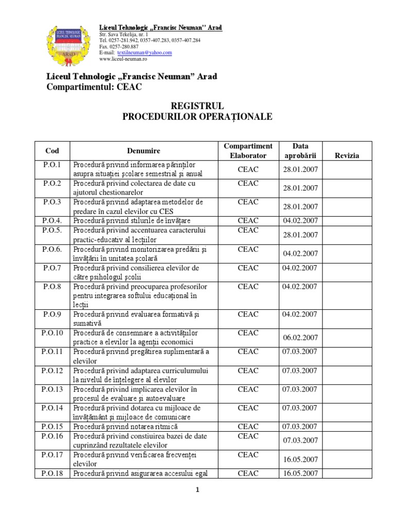 Lista Proceduri | PDF