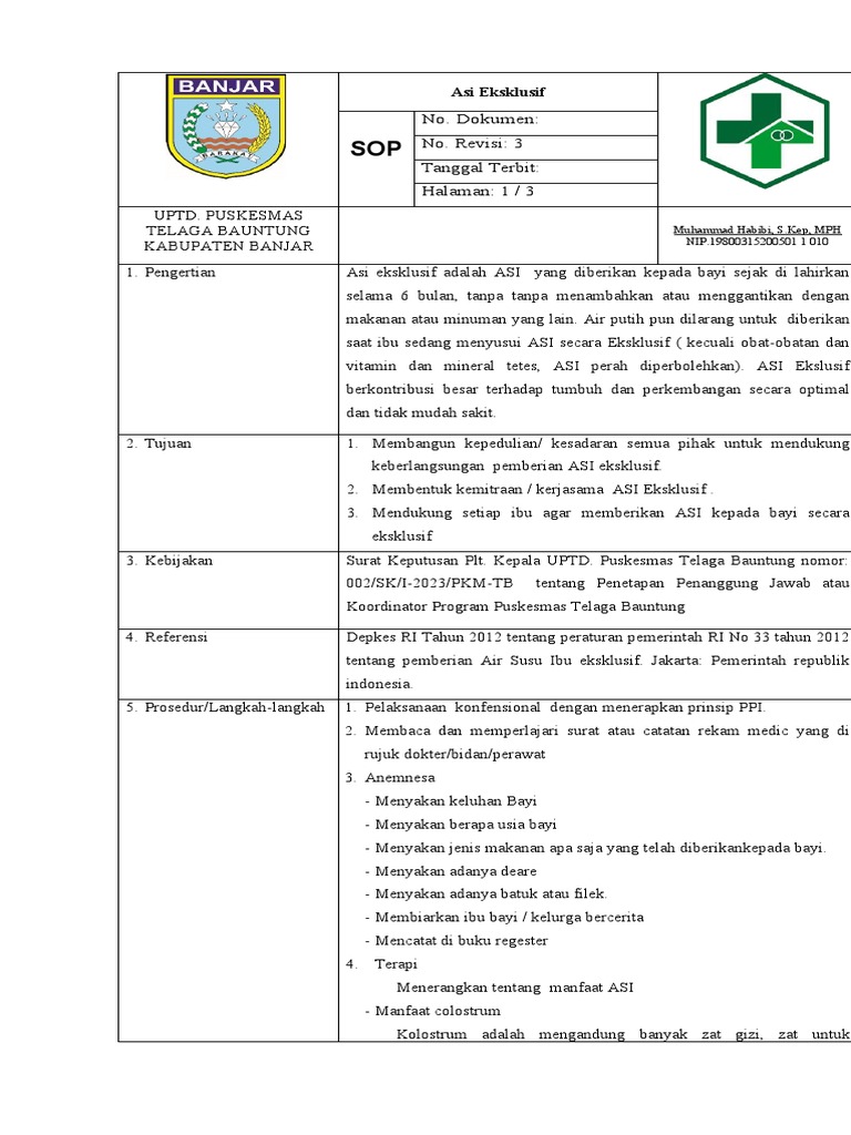 SOP Asi Esklusif GIZI | PDF