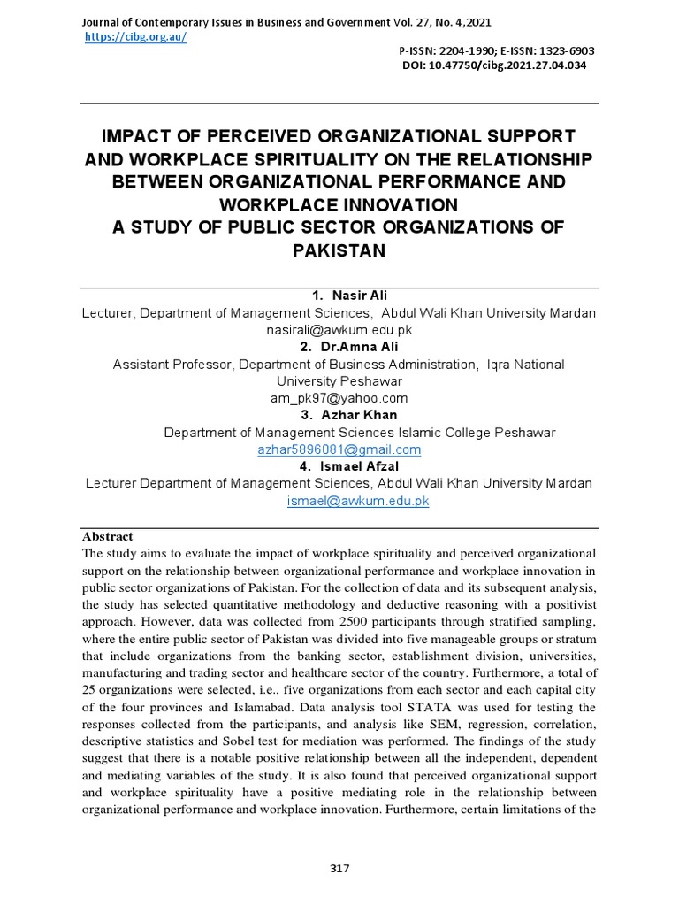 IMPACT OF PERCEIVED ORGANIZATIONAL SUPPORT - CIBG - Volume 27 - Issue 4 ...