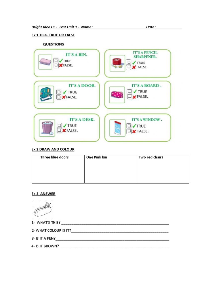 Bright Ideas 1 TEST 1 | PDF