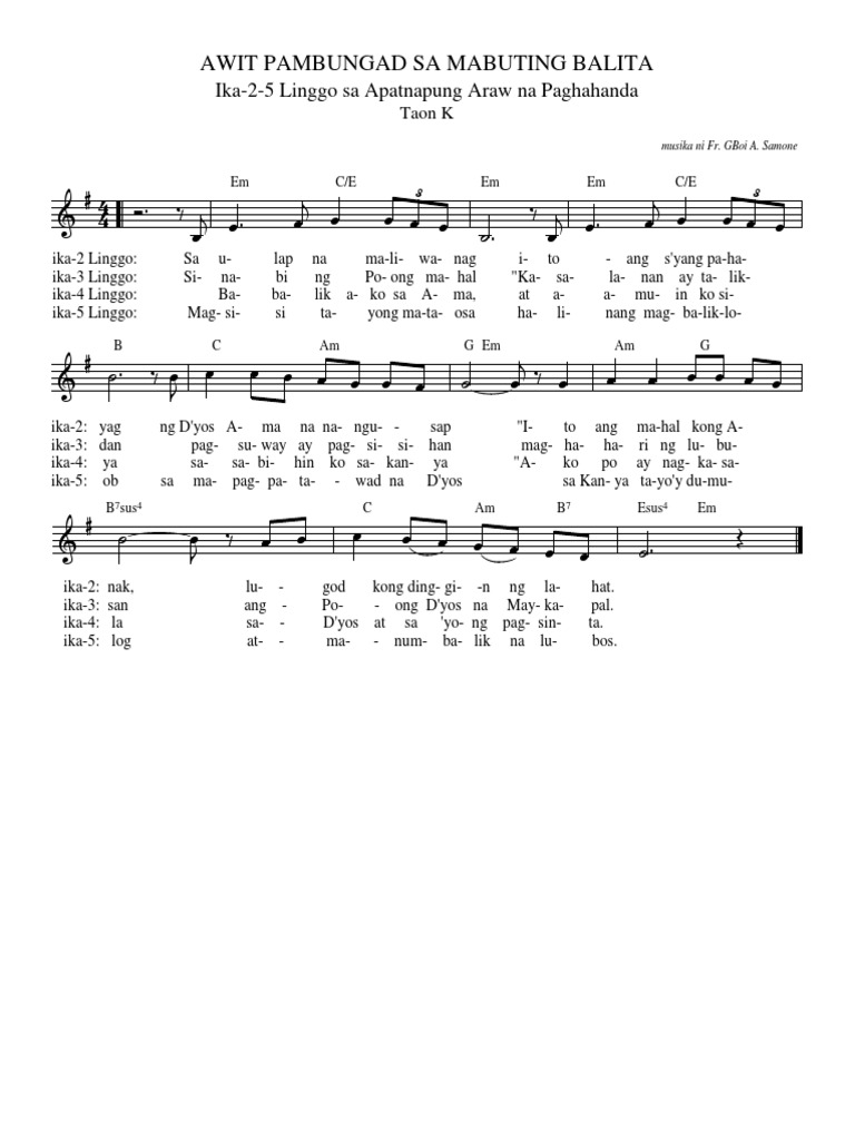 Awit Pambungad Sa Mabuting Balita | PDF