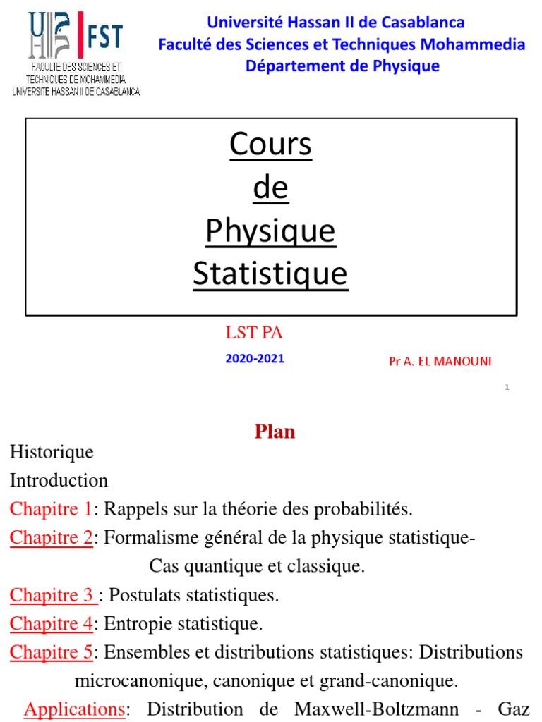 Plan, Historique Et Introduction | PDF | Physique statistique | Mécanique quantique
