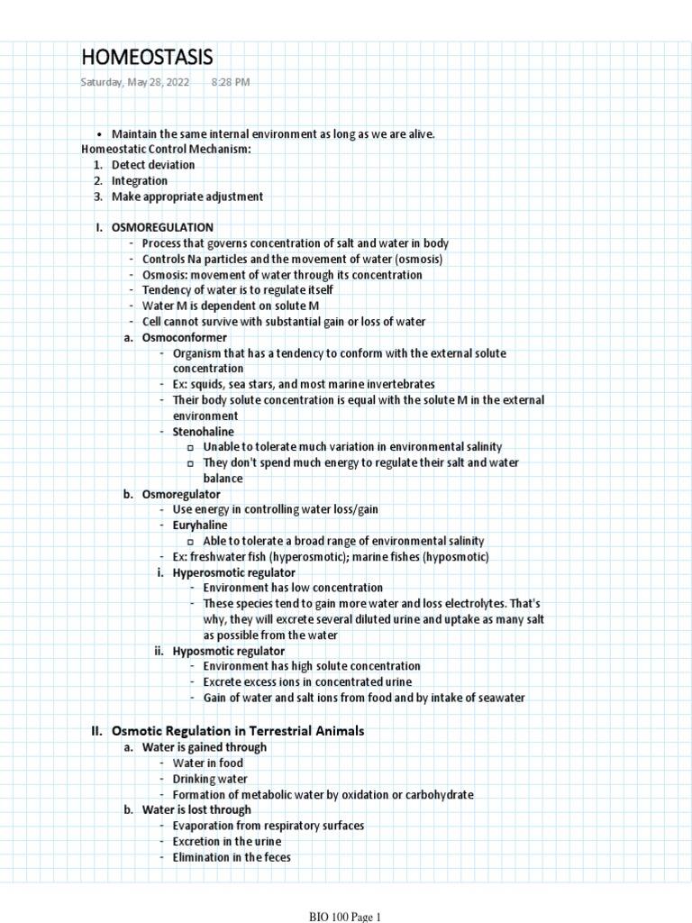 Homeostasis Notes | PDF