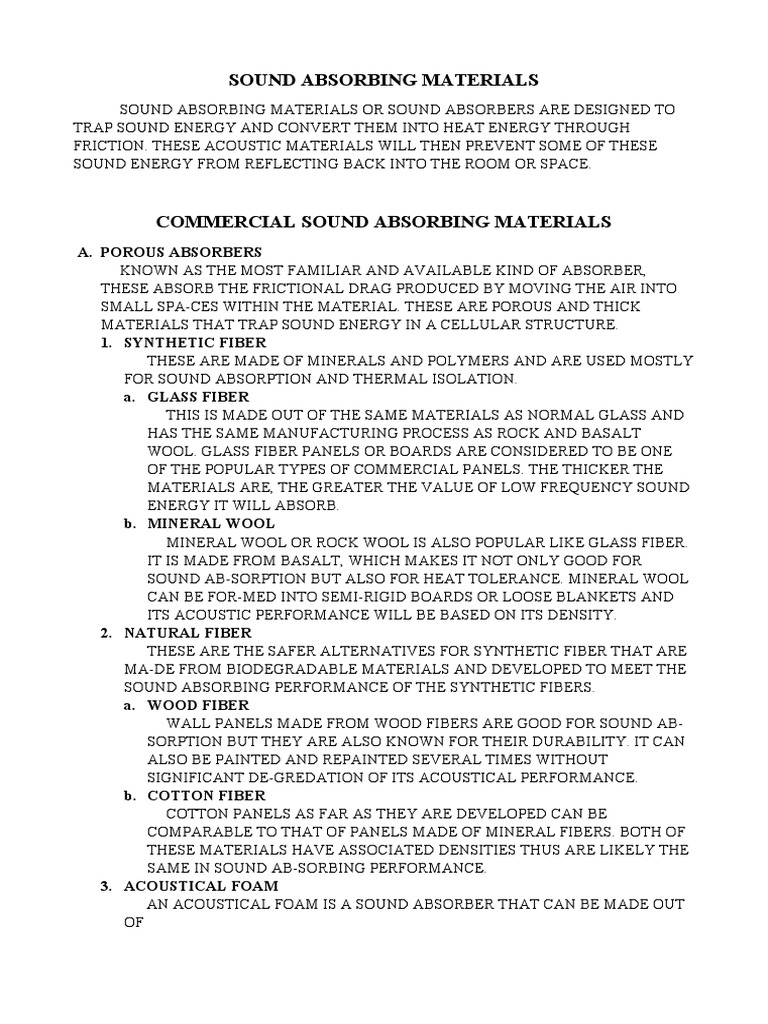 Sound Absorbing Materials | PDF