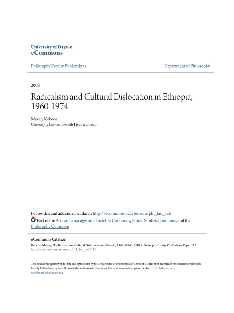 Radicalism and Cultural Dislocation in Ethiopia, 1960-1974: Ecommons ...