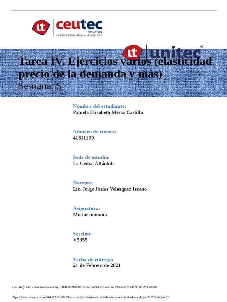 Tarea IV. Ejercicios Varios Elasticidad Precio de La Demanda y M S | Descargar gratis PDF ...