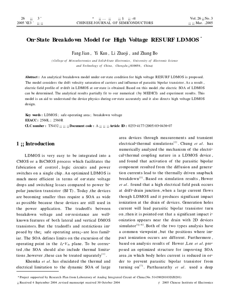 On2State Breakdown Model For High Voltage RESURF LDMOS | PDF