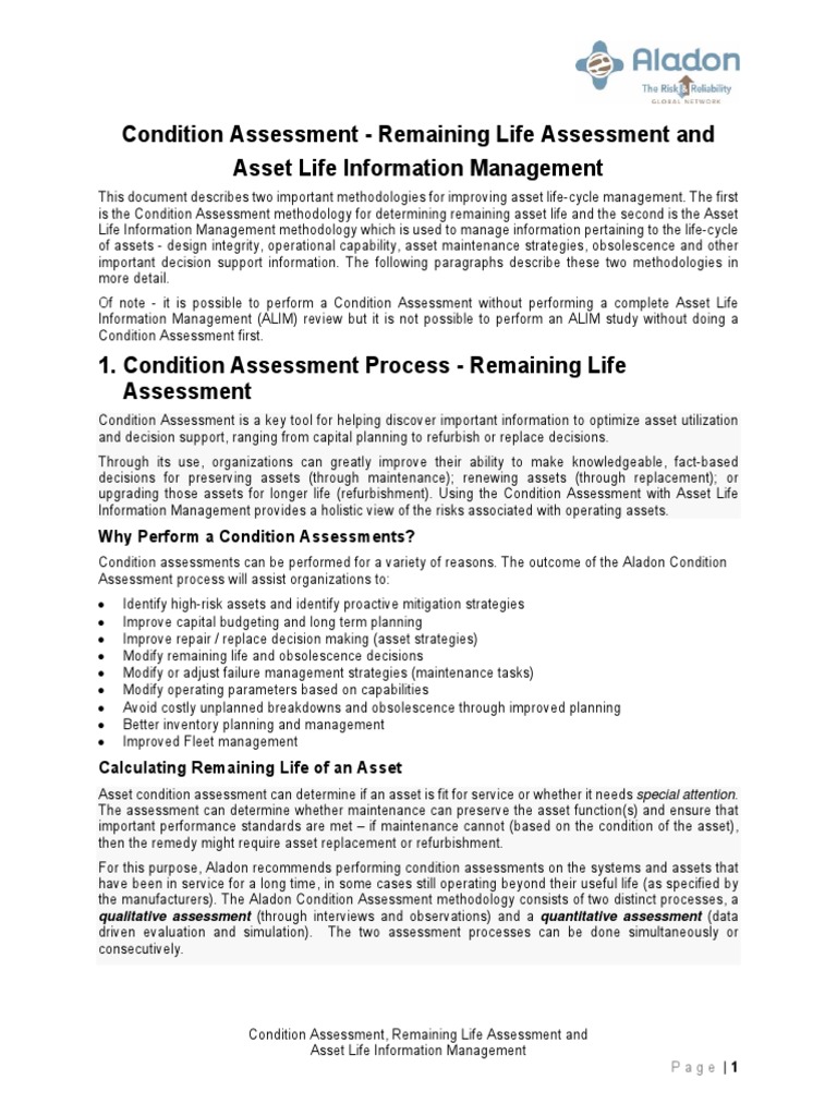 Condition Assessment Process | PDF | Reliability Engineering | Life ...