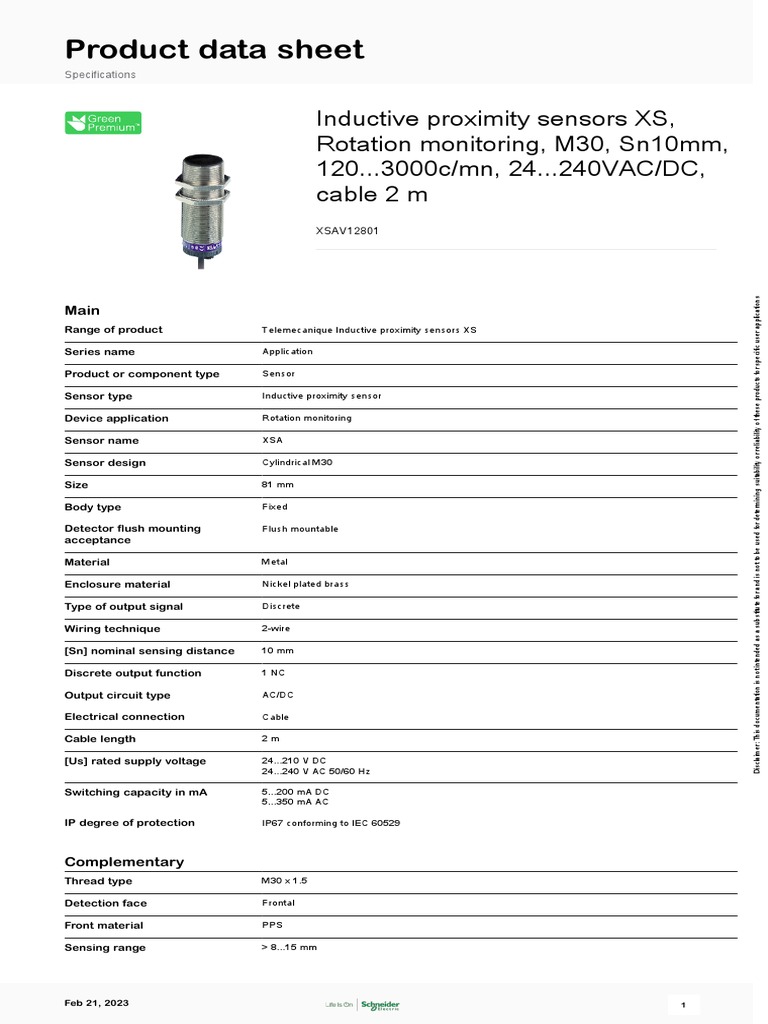 Inductive Proximity Sensor XSAV12801 | PDF | Alternating Current | Sensor