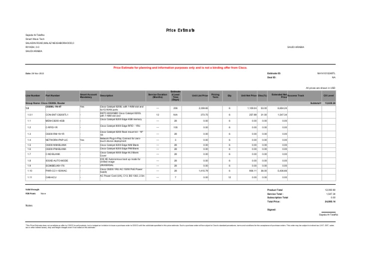 Cisco Router Price Estimate | PDF