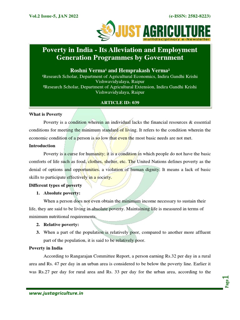 Poverty in India - Its Alleviation and Employment Generation Programmes ...