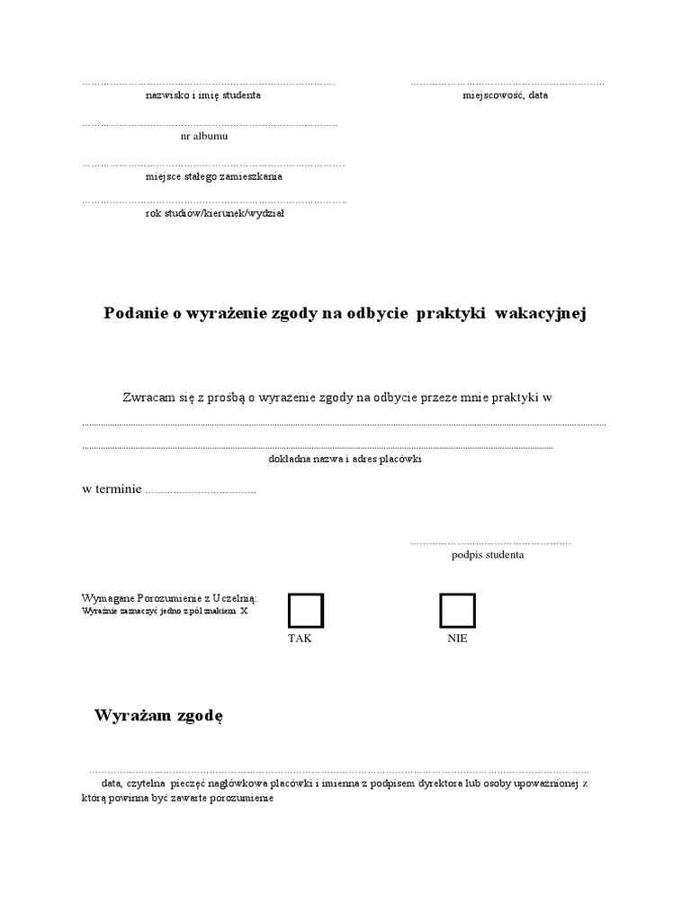 Zgoda Na Praktyki | PDF