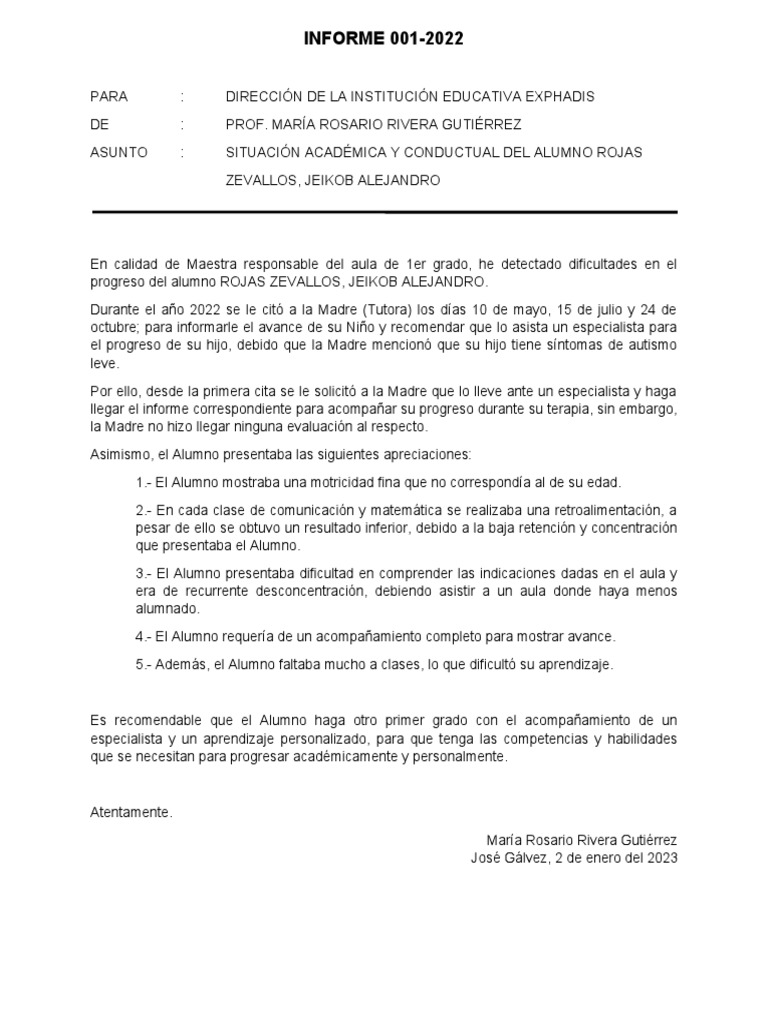 Informe Alumno Rojas Zevallos | PDF