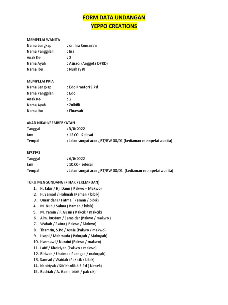 Form Data Undangan | PDF