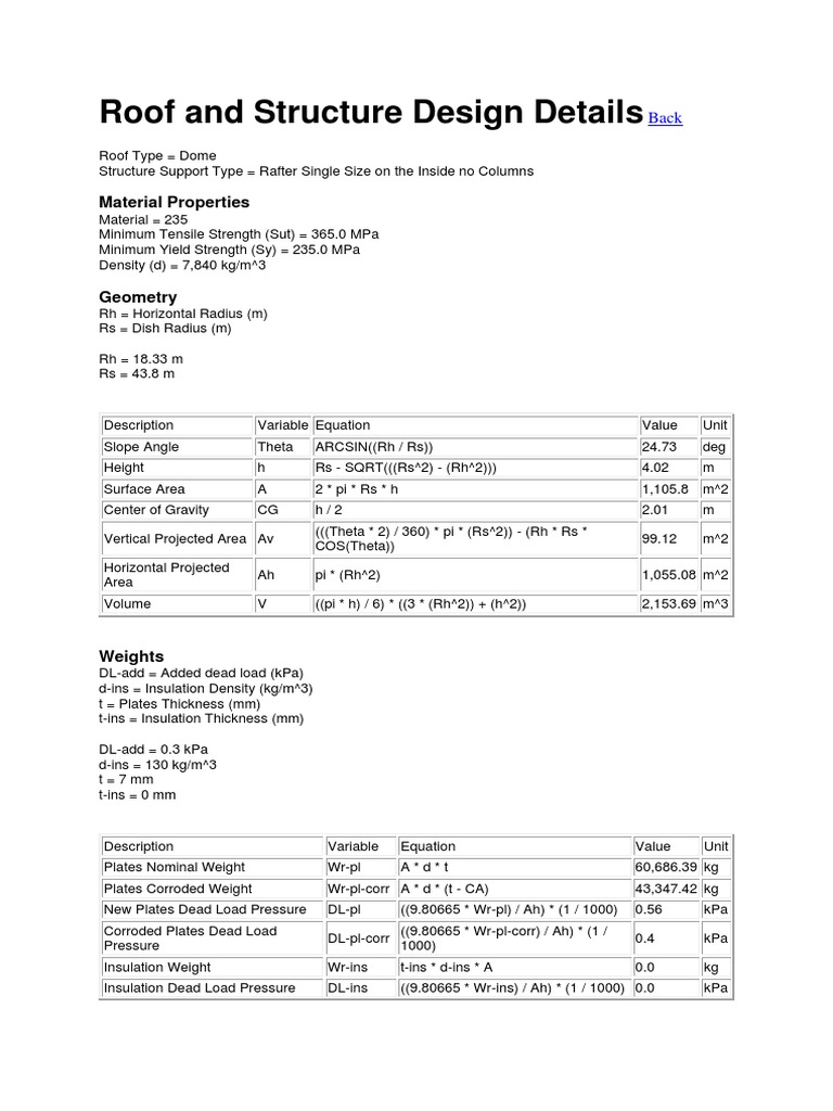 Design of a Domed Roof Structure with Calculations of Geometry, Loads ...