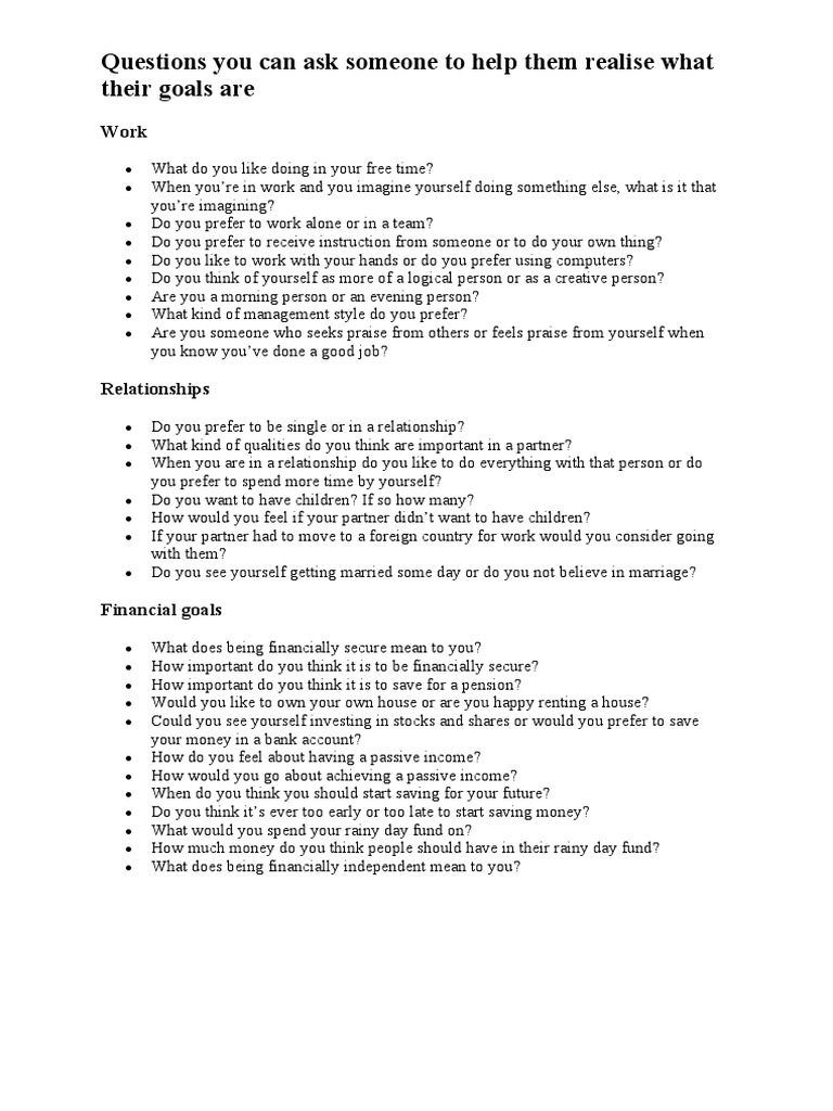 Goal-Setting Questions Guide | PDF