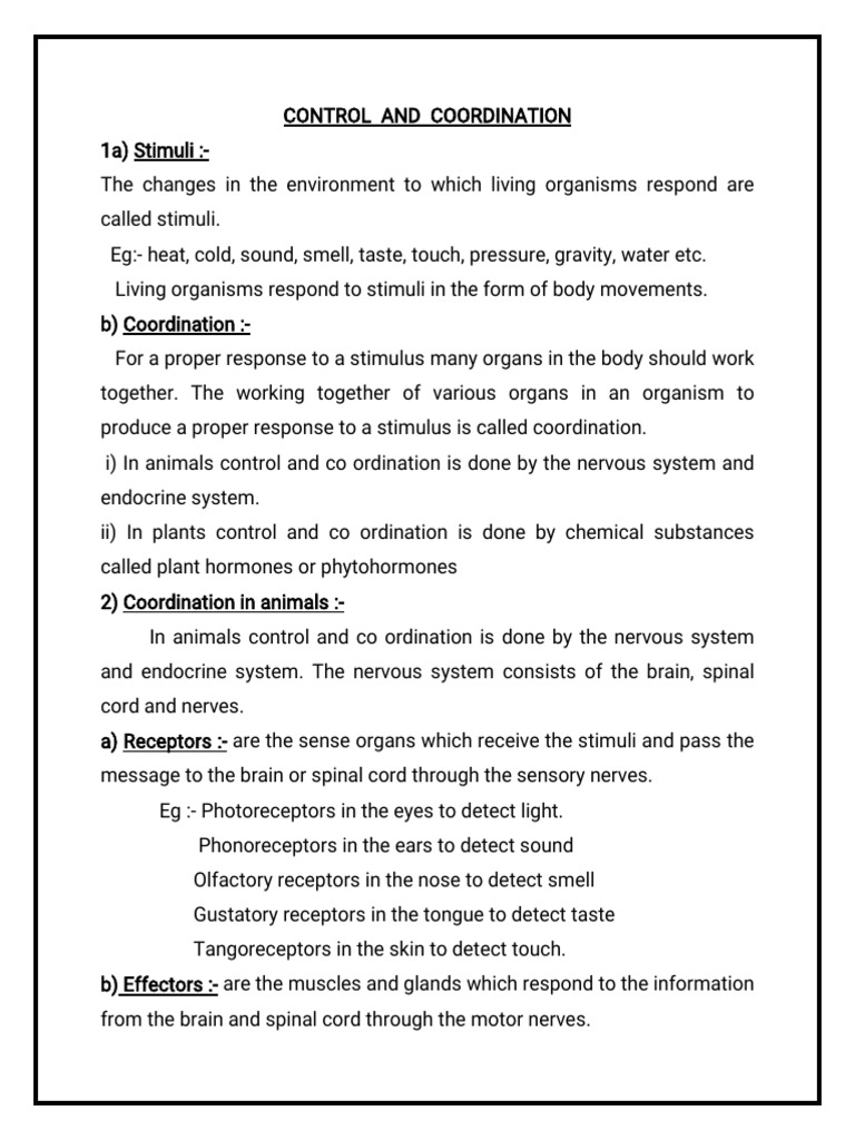 Control and Coordination in Organisms | PDF