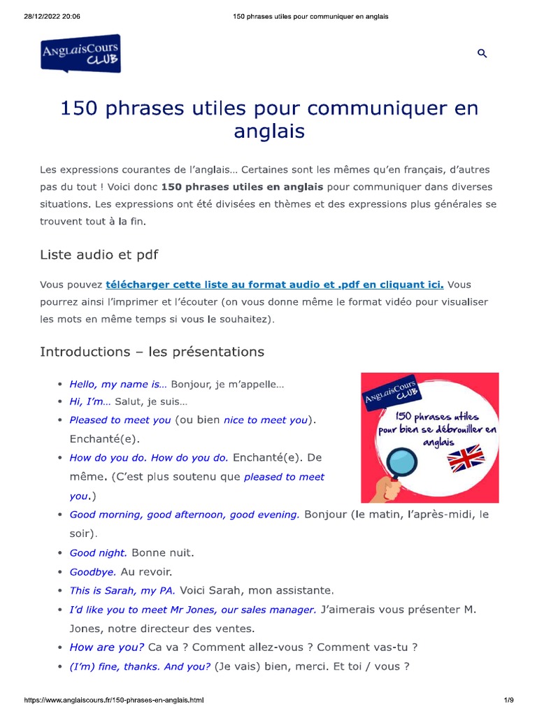 Cours D'anglais | PDF