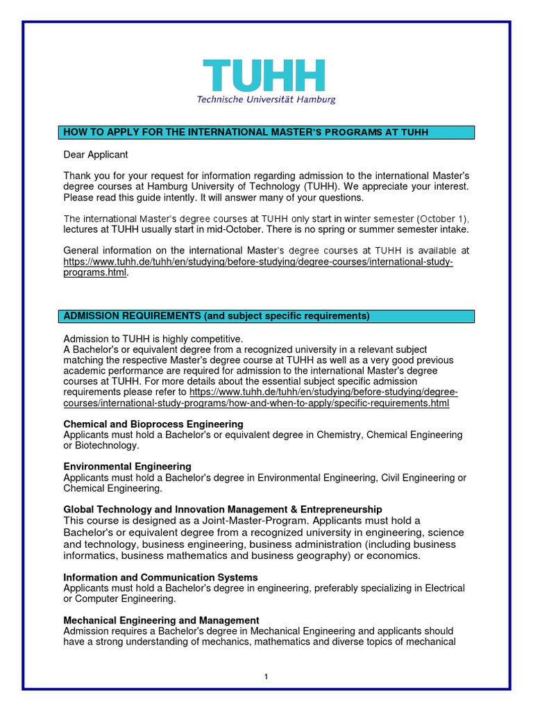 TUHH Master's Application Guide | PDF