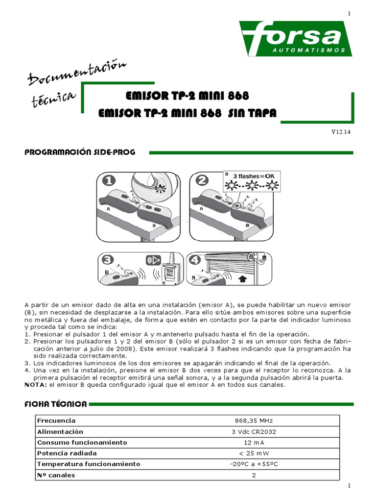 Programación del Emisor Forsa TP-2 Mini 868 | PDF