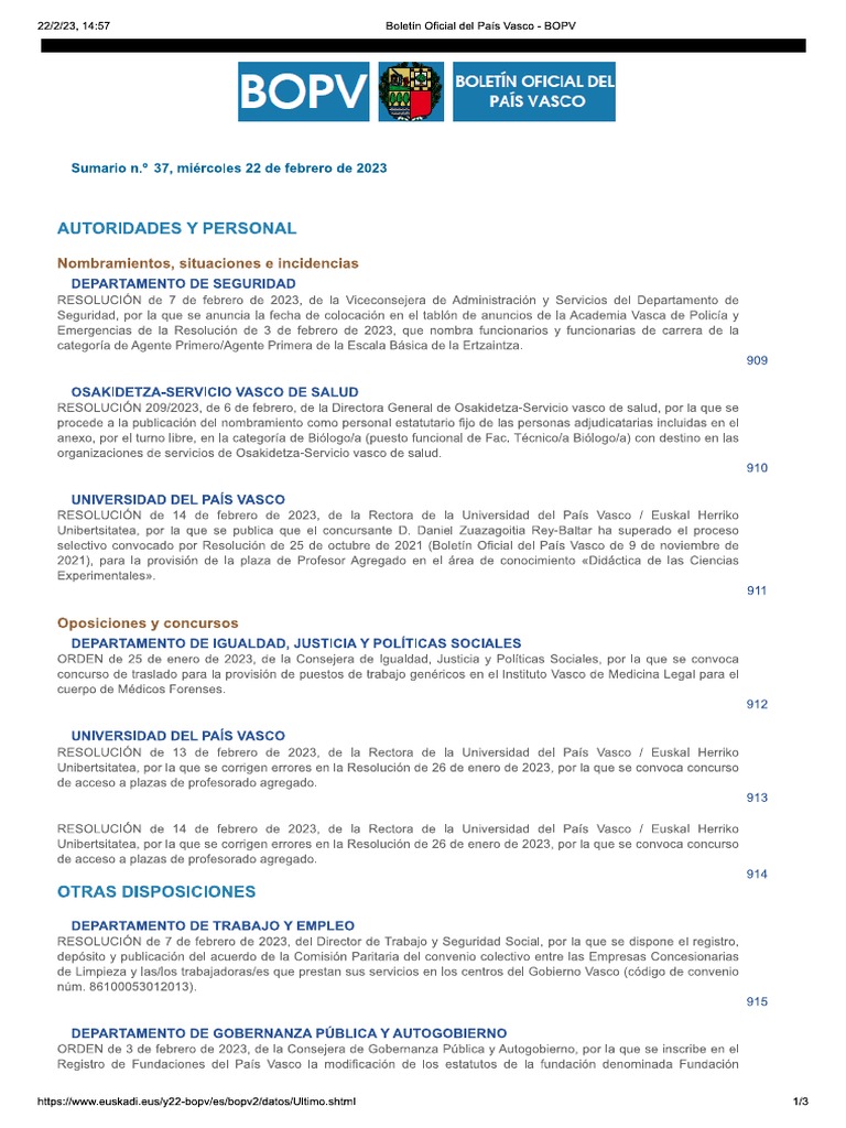 Boletín Oficial del País Vasco - BOPV | PDF