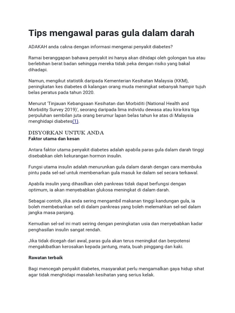 Tips Mengawal Paras Gula Dalam Darah | PDF