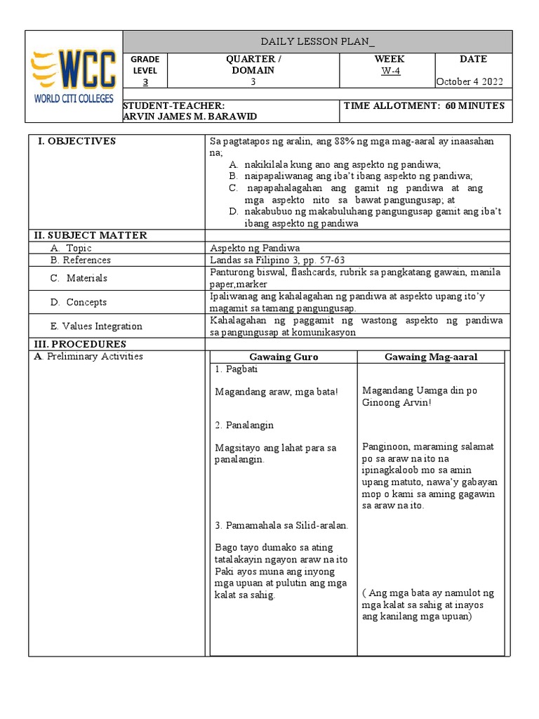 Lesson Plan in Filipino | PDF