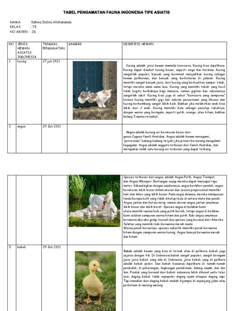 Tabel Pengamatan Fauna Indonesia Tipe Asiatis | PDF