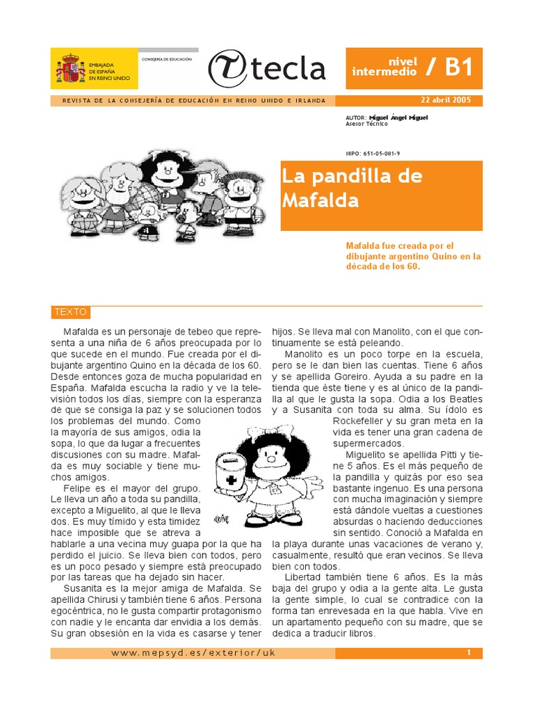 La Pandilla de Mafalda: Nivel Intermedio | PDF | Personajes de cómic ...