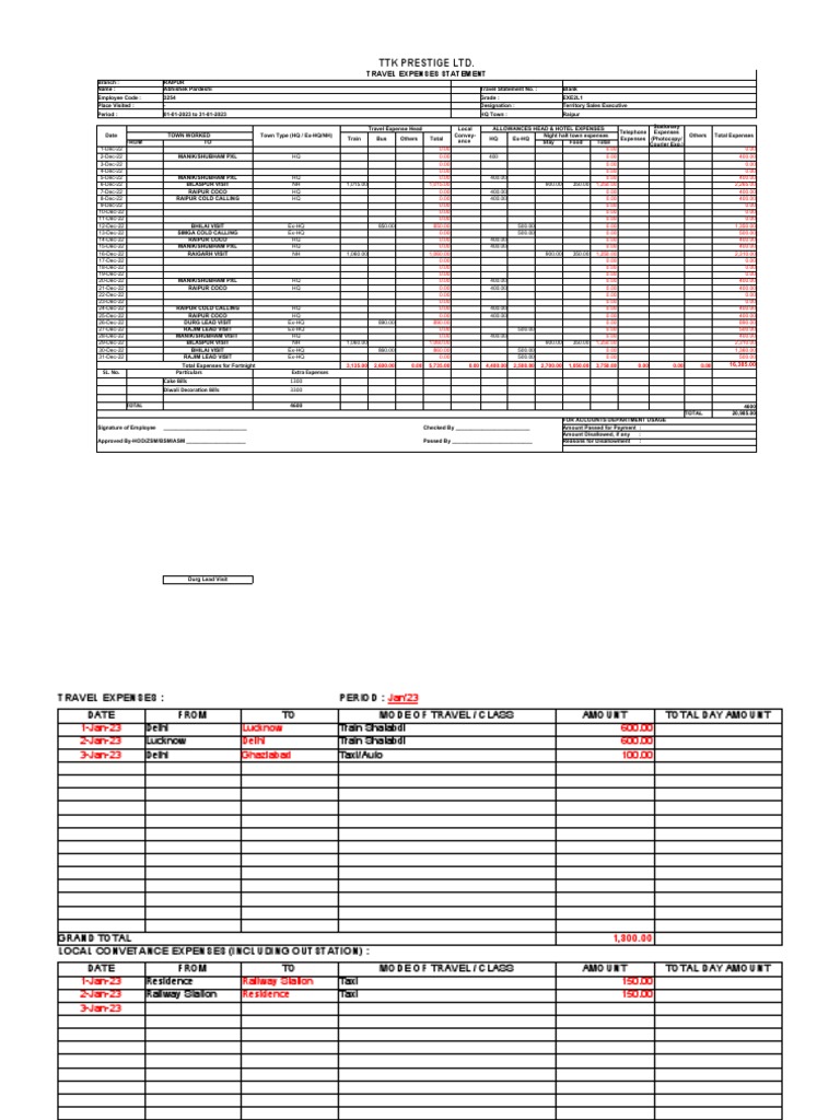 Travel Expense - Sample Format | PDF | Transport | Service Industries