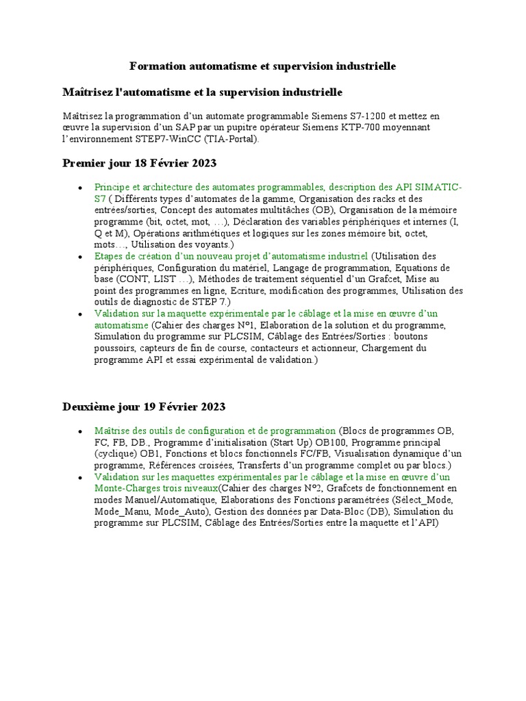 Formation Automatisme et Supervision | PDF | Entrée/Sortie | Automate ...