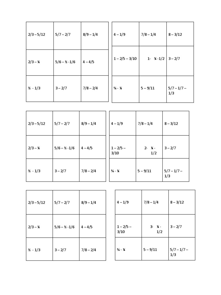 Fraction Tic Tac Toe | PDF