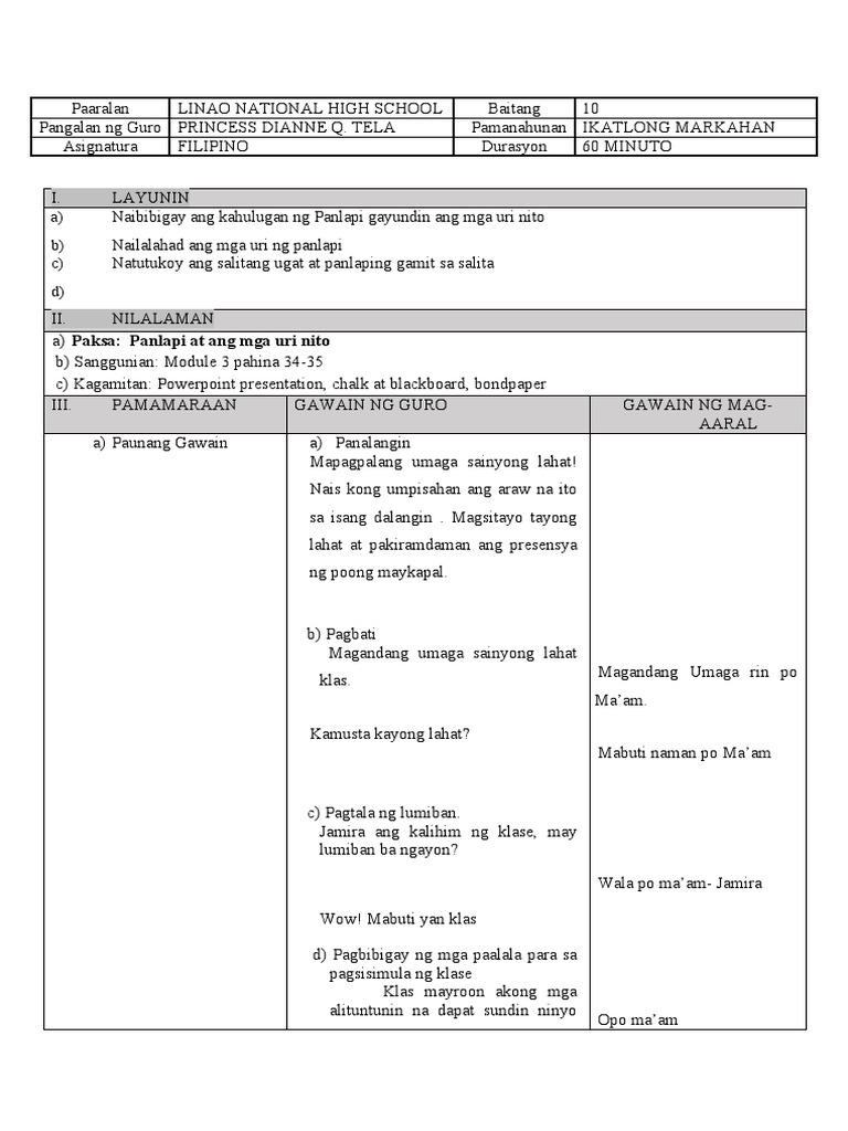 Banghay Aralin - Panlapi | PDF