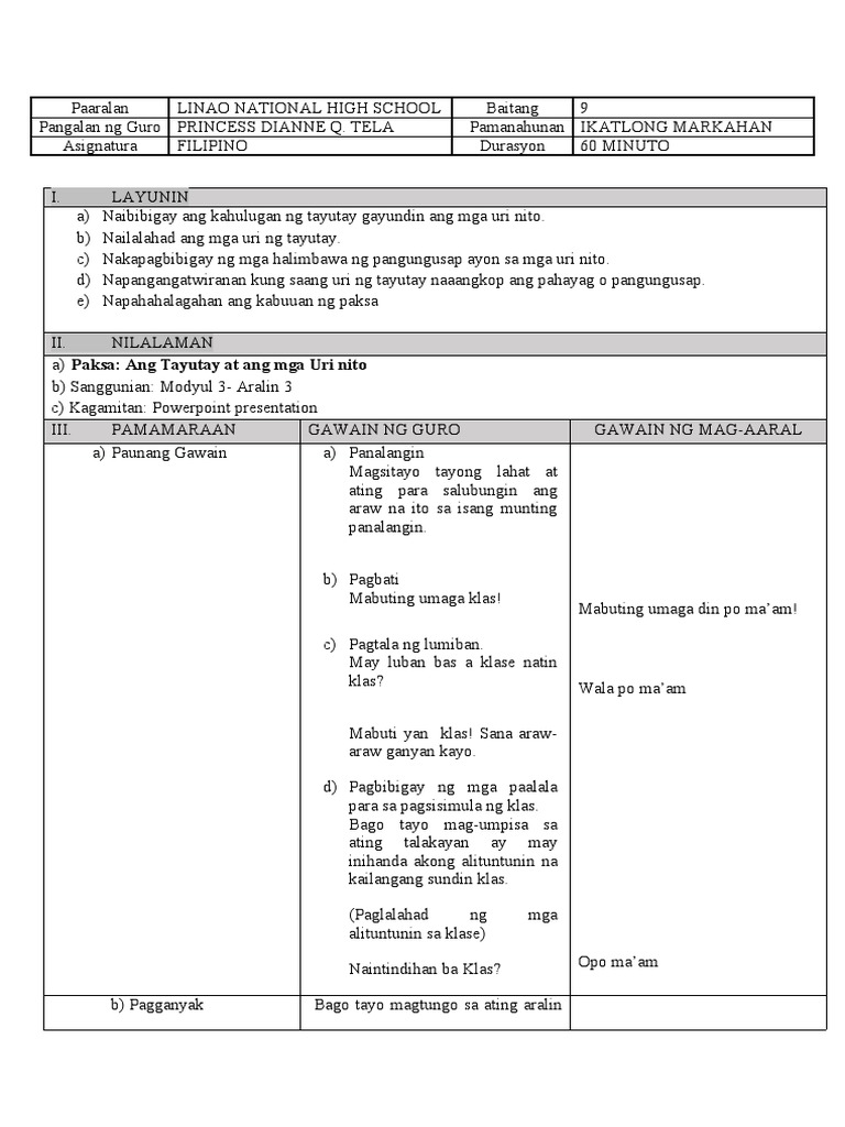 Banghay Aralin - Tayutay | PDF