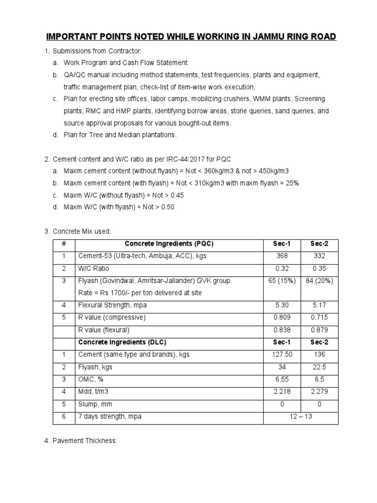 Jammu Ring Road Technical Points | PDF | Concrete | Materials