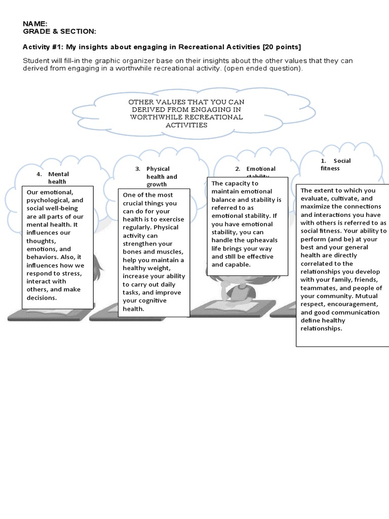 Pe 4 - Lesson 2 - Activity 1 & 2 - Benefits of Recreational Activities (Prelim) | PDF | Mental ...