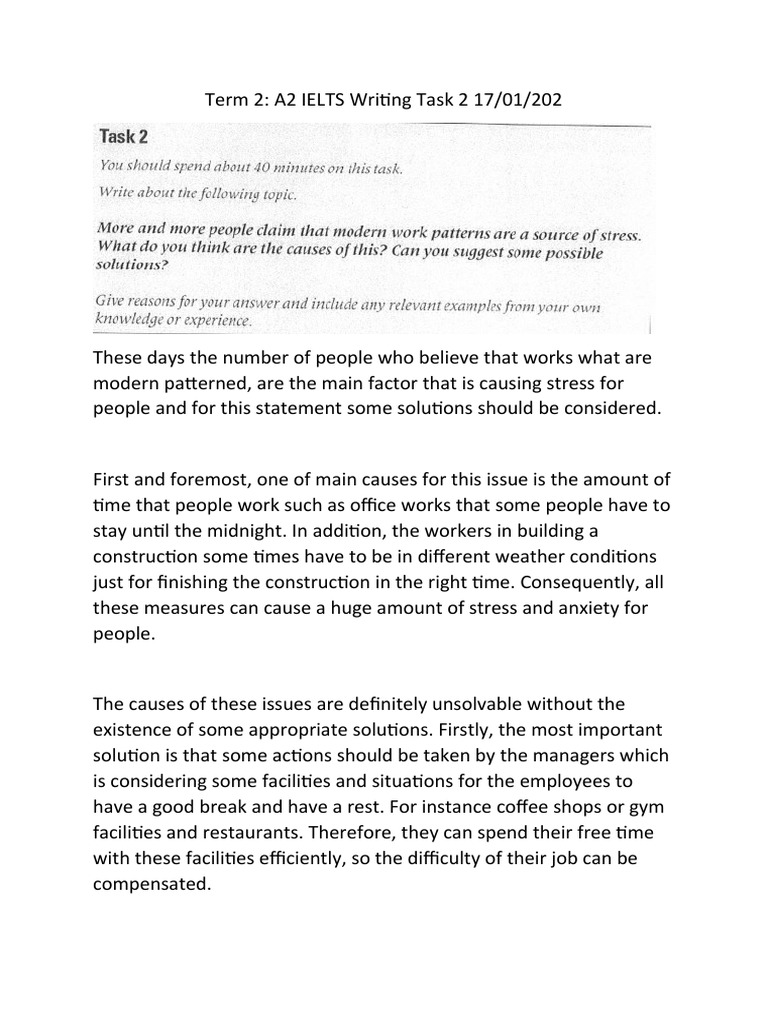 Term 2 A2 IELTS Writing Practice Stress | PDF