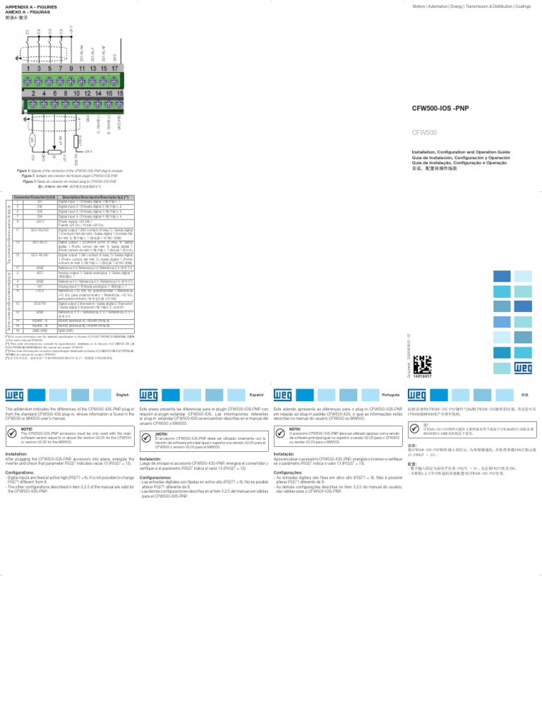 WEG CFW500 IOS PNP Installation Guide Appendix 10006459031 en Es PT ZH ...