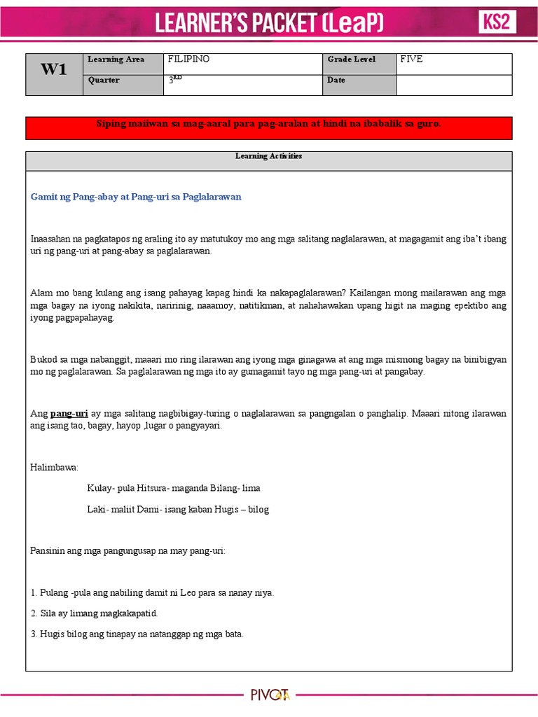 KS2 Filipino 5 Q3 Week 1 Lecture | PDF