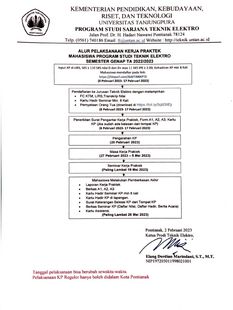 Pendaftaran KP Reguler Genap Ta 2022 - 2023 | PDF