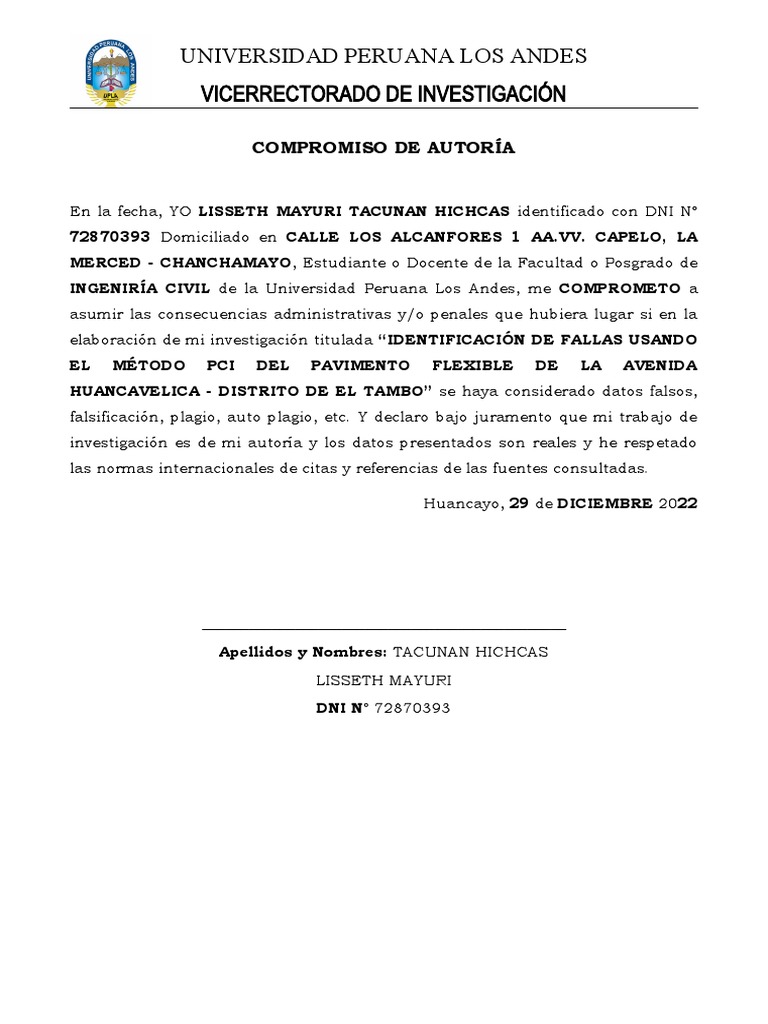 Compromiso de Autoría | PDF